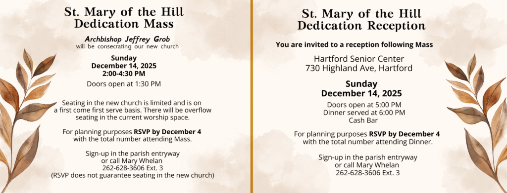 New Church Dedication & Reception – ST. MARY OF THE HILL PARISH